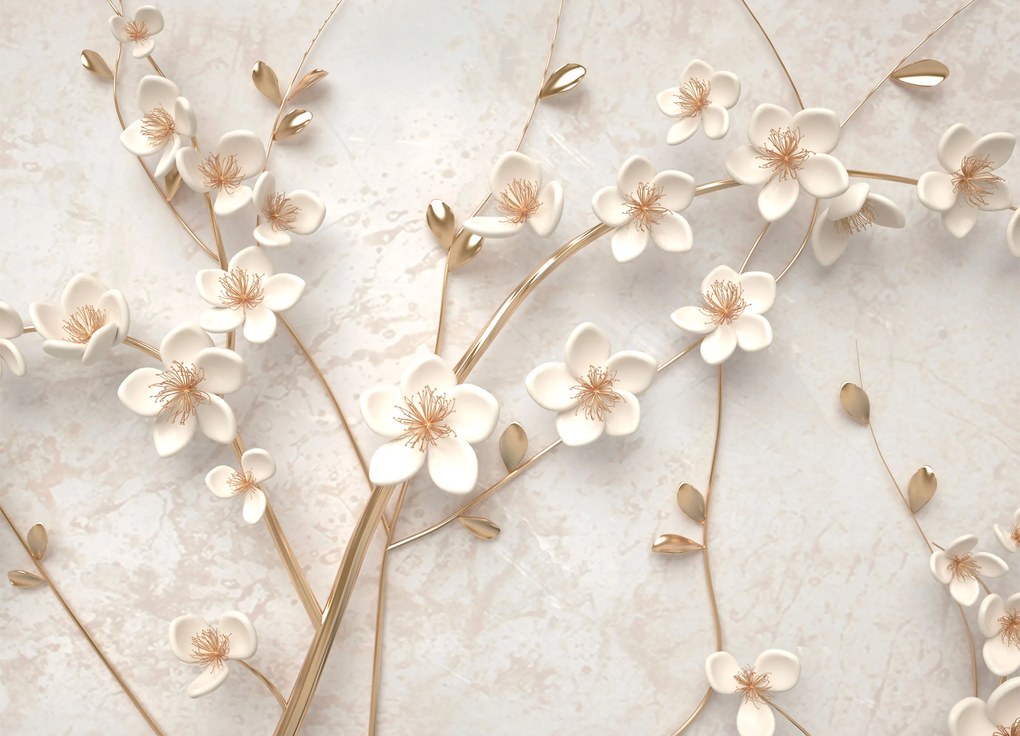 Malvis ® 3D tapeta Krémové květy Vel. (šířka x výška): 288 x 200 cm