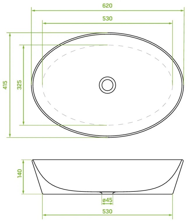 Laveo Desna, umyvadlo na desku 620x415x140 mm, bílá lesklá, LAV-VUD_6262