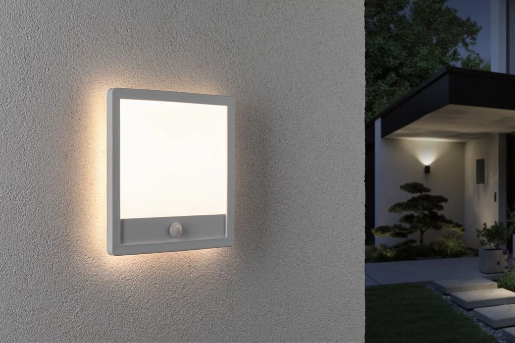 P 94663 LED venkovní panel Lamina vč. pohybové čidlo IP44 hranaté 250x250mm 3000K 14,5W 230V bílá umělá hmota - PAULMANN