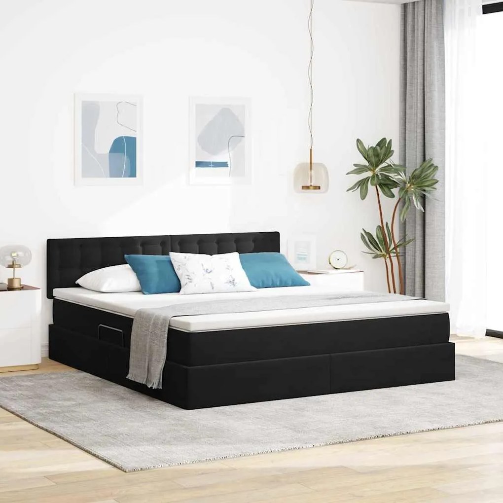 Postel s úložným prostorem s čelo Černá 160 x 200 cm samet 3370889