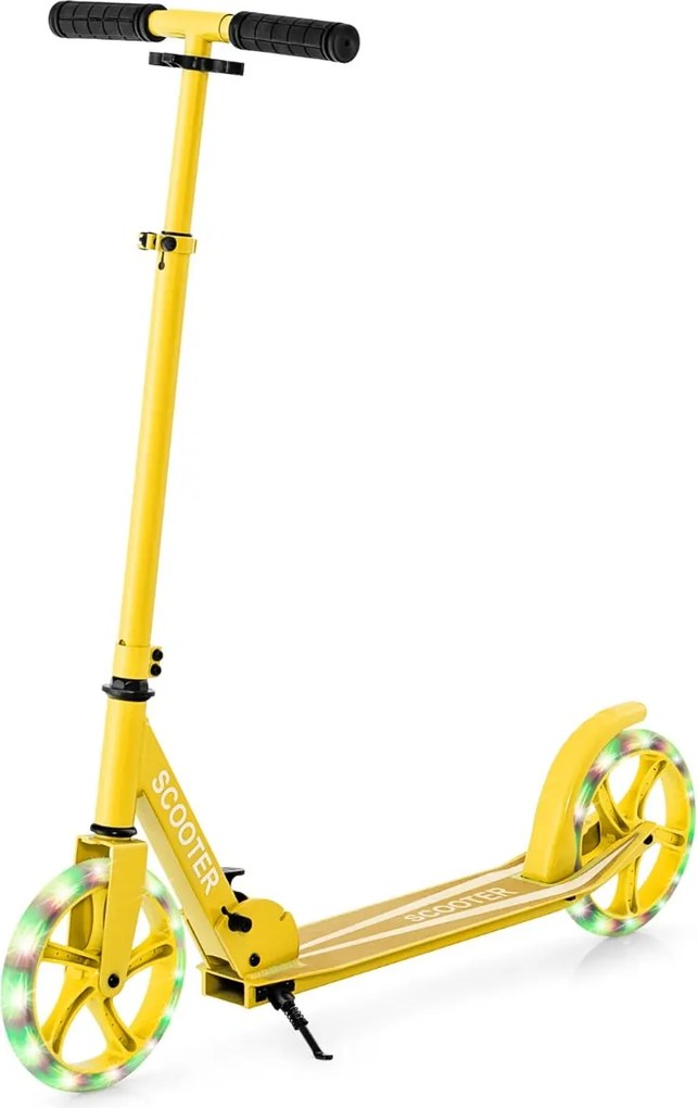 Costway Skládací koloběžka s nosností 100 kg a 2 LED koly, výškově – žluť