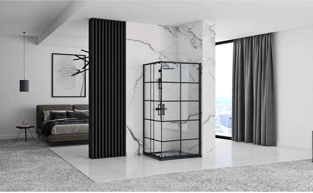 Rea - Concept sprchový kout s posuvnými dveřmi 80 x 100 cm, černý profil - čiré sklo 5mm, REA-K6389