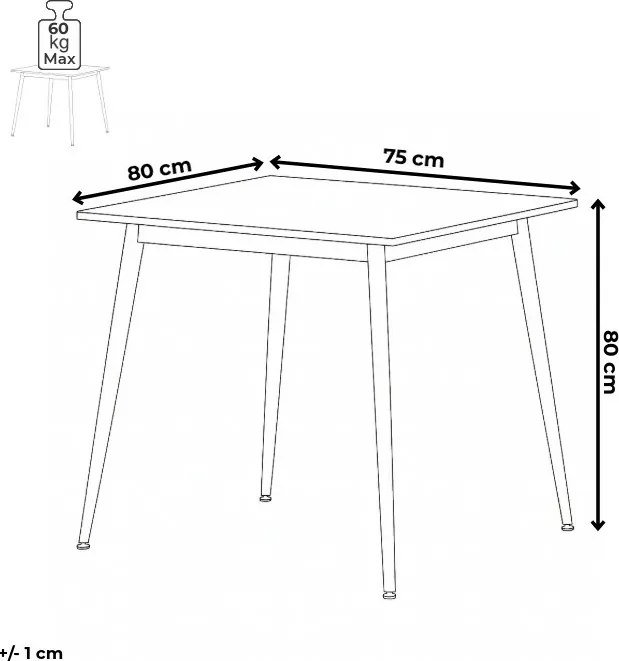 Jídelní stůl 80 x 80 cm, keramika a mramor, bílá