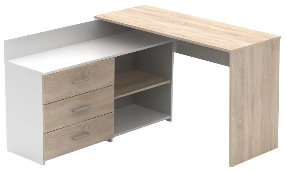 Univerzální rohový PC stůl, dub sonoma/bílá, KLAUDI