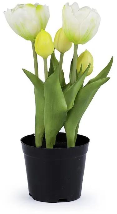 Umělé tulipány v květináči - 1 bílá