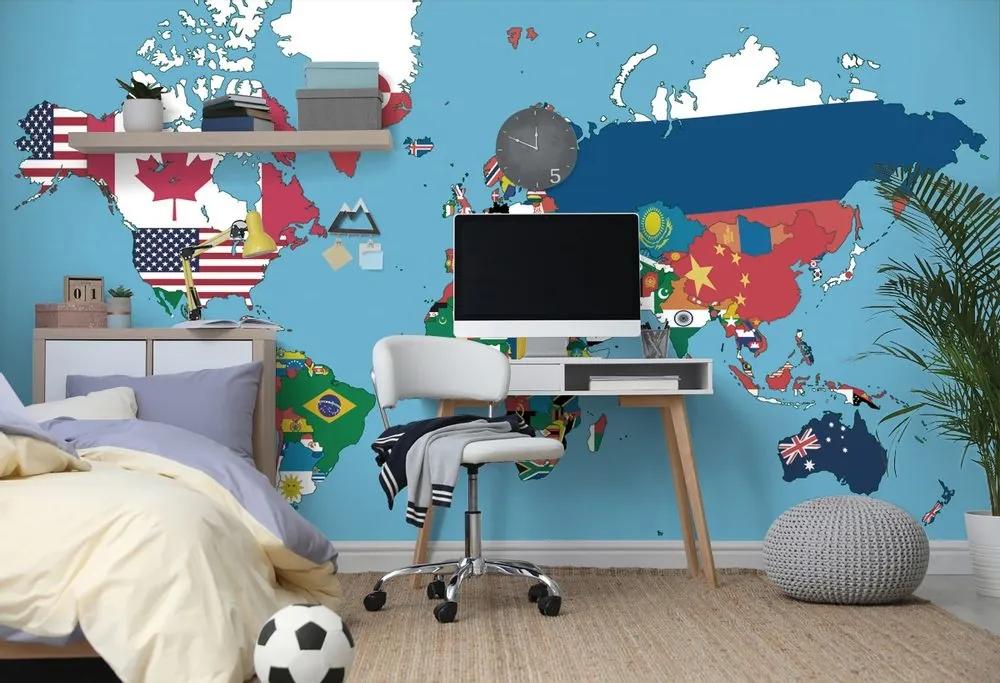 Tapeta mapa světa s vlajkami - 450x300 cm