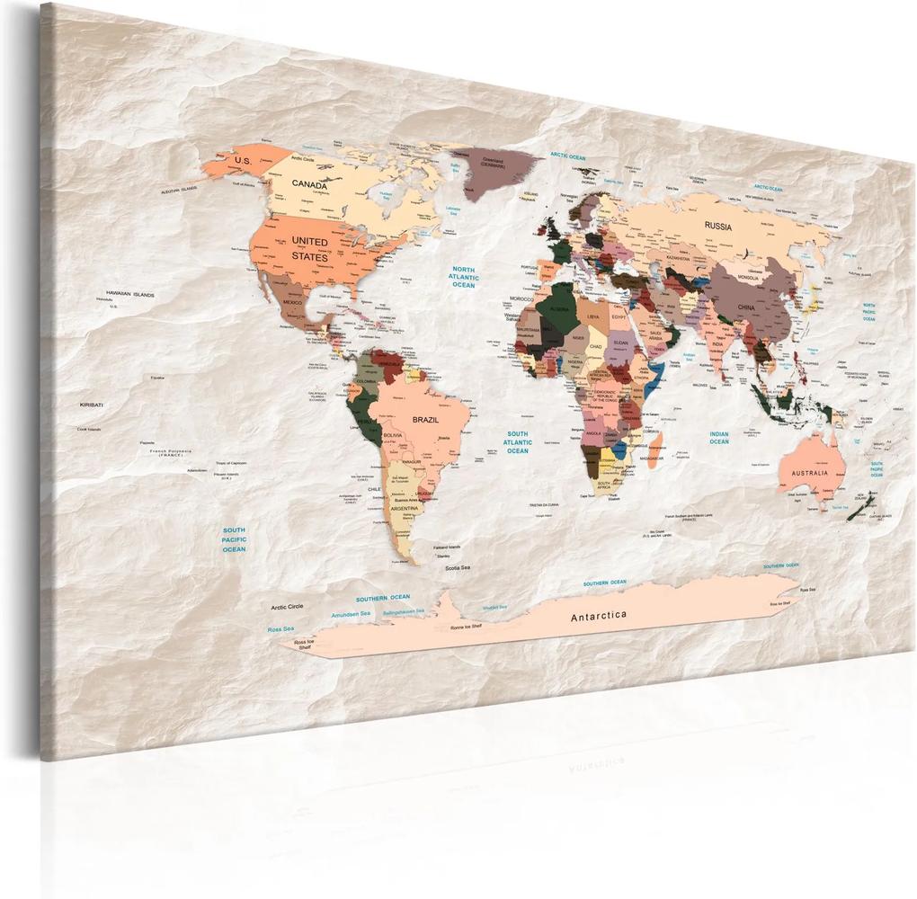 Obraz - Mapa světa: Kamenné oceány 120x80