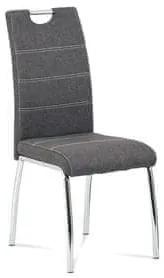 Autronic Moderní jídelní židle Jídelní židle, šedá látka, bílé prošití, kov chrom (HC-485 GREY2)