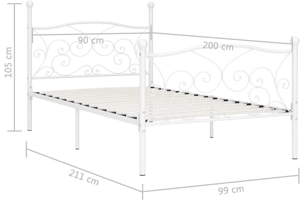 vidaXL Marketos Rám postele s laťkovým roštem bílý kov 90 x 200 cm