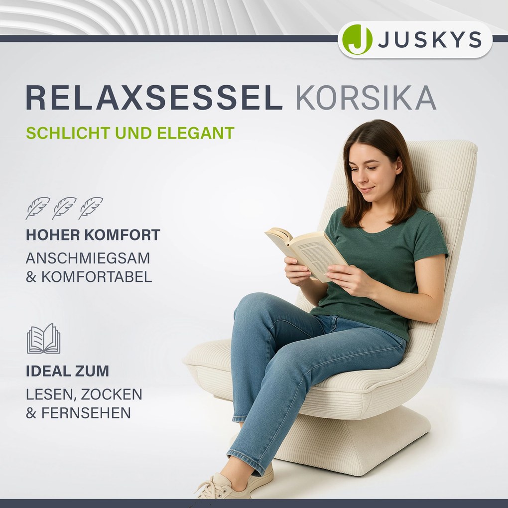 Juskys Relaxační křeslo Korsika s manšestrovým potahem Barva: šedá