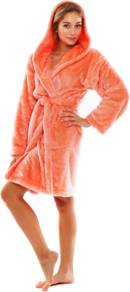Krátký župan s kapucí Lilly extra one size lososový 33 20 2251 - S/M