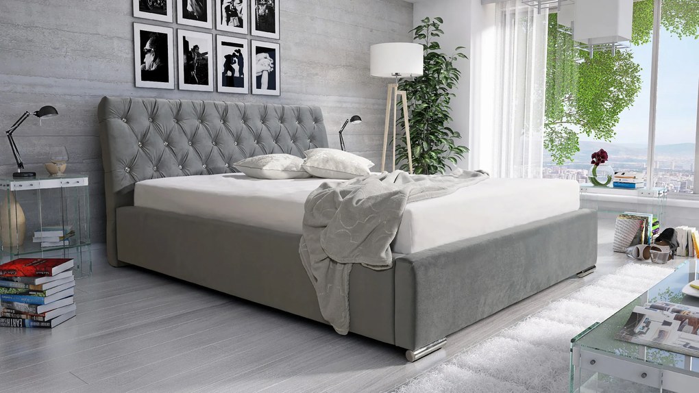 Eka Čalouněná postel LUXURIOUS 90x200 cm Barva látky Trinity: Šedá (Trinity 2314), Úložný prostor: S kovovým rámem úložného prostoru