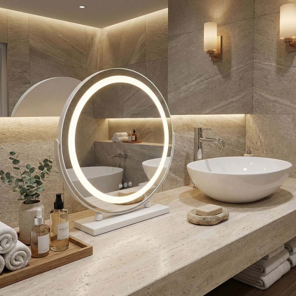 Rea MAKE-UP, kosmetické LED zrcadlo 40 cm v bílém rámu k postavení, HOM-12019