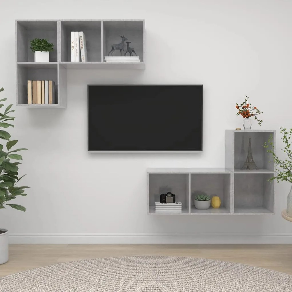 Nástěnné TV skříňky 4 ks betonově šedé kompozitní dřevo 3079839