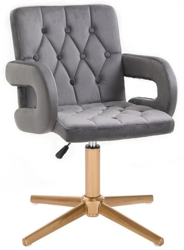 LuxuryForm DESIGN Otočná židle BOSTON VELUR na zlatém kříži - šedá