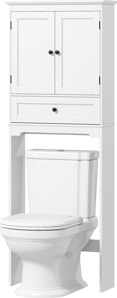 HOMCOM WC-nástavec skříň nad toaletou, WC-nábytek se 2 dveřmi, zásuvkou a nastavitelnou policí, bílá
