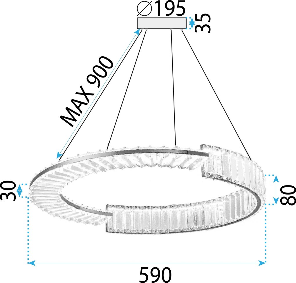 Toolight Toolight, LED křišťálové osvětlení 60cm, APP1529-CP60, chromová, OSW-06401