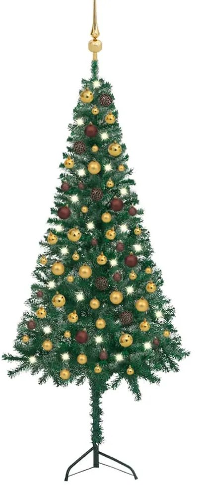 3077943 vidaXL Rohový umělý vánoční stromek LED a sada koulí zelený 150 cm PVC