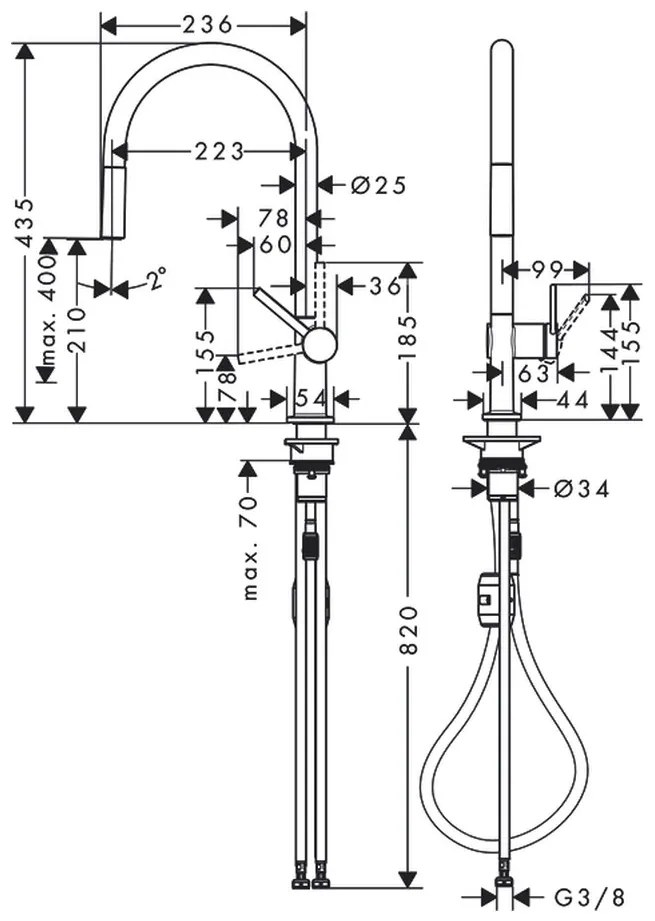 Hansgrohe Talis M54 - Páková kuchyňská baterie 210, vytahovatelný výtok, 1jet, chrom 72802000