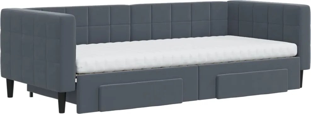 Válenda s přistýlkou a zásuvkami tmavě šedá 90 x 200 cm samet 3196764