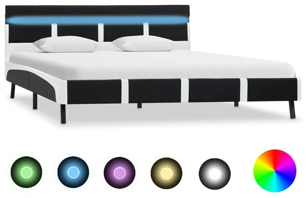 280305 vidaXL Rám postele s LED světlem černý umělá kůže 160 x 200 cm