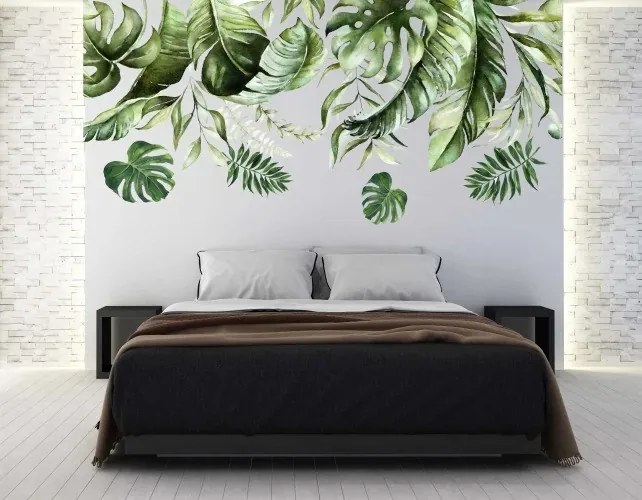Nálepka na zeď do interiéru s motivem listů rostliny monstera 100 x 200 cm