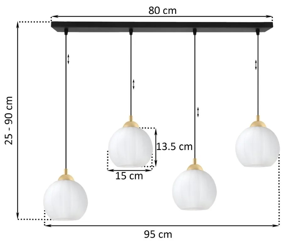Závěsné svítidlo Costa, 4x bílé skleněné stínítko, b/g