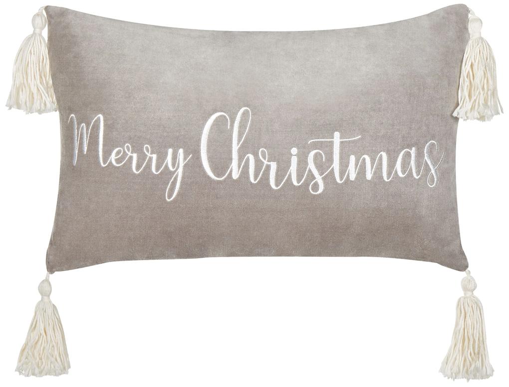 Sada 2 sametových polštářů se střapci vánoční motiv 30 x 50 cm šedé LITHOPS Beliani