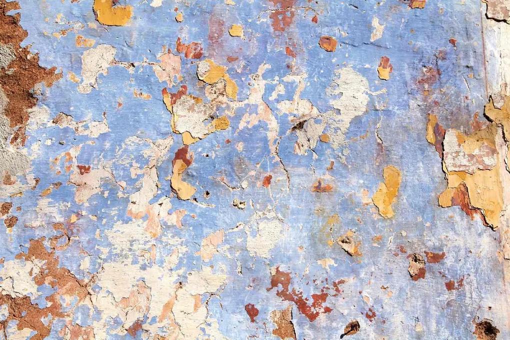 DIMEX | Samolepicí vliesová fototapeta na zeď Stará popraskaná omítka MA-5-2421 | 375 x 250 cm | modrá, bílá, oranžová