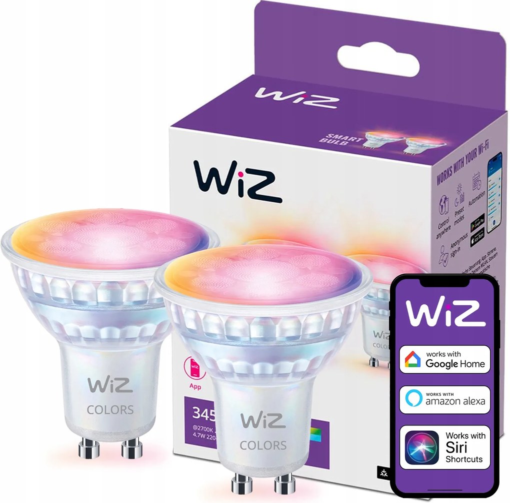 2x Led žárovka GU10 PAR16 4,7W=50W 2200-6500K+RGB Smart WiFi/Bluetooth WiZ