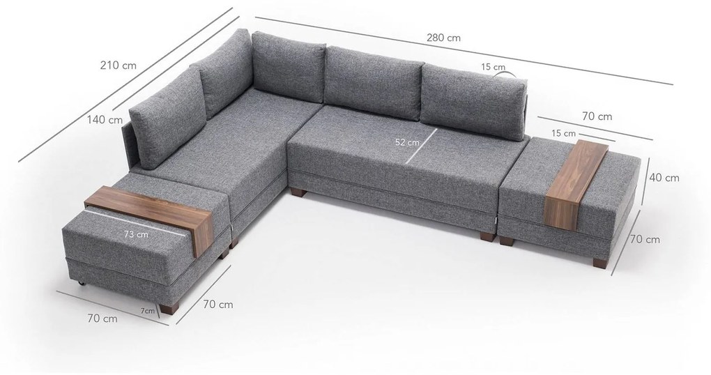 Designová rohová sedačka Ramesha 280 cm šedá - levá