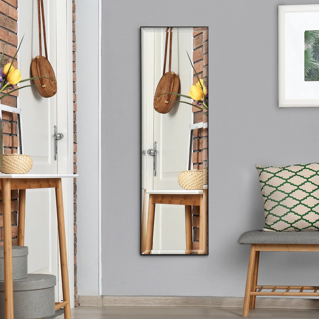 HOMCOM Nástěnné Zrcadlo 120L x 35W cm - Nátěr proti rozbití, Dodávaný instalační systém - Rám z černé hliníkové slitiny