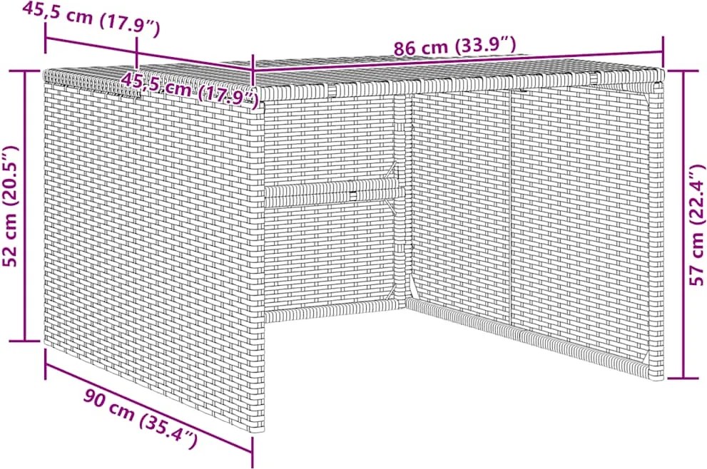 vidaXL Garáž pro robotickou sekačku hnědá 86 x 90 x 52/57 cm polyratan