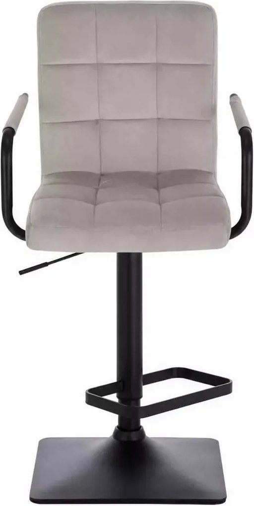 LuxuryForm DESIGN Barová židle VERONA BLACK VELUR na černé hranaté podstavě - světle šedá