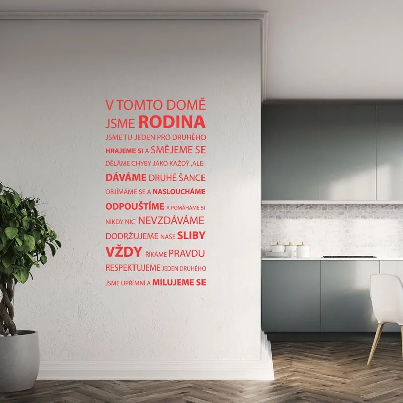 GLIX Rodinná pravidla - samolepka na zeď Oranžová 50 x 100 cm