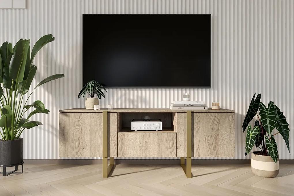 TV stolek Verica 150 cm s výklenkem - dub piškotový / zlaté nožky