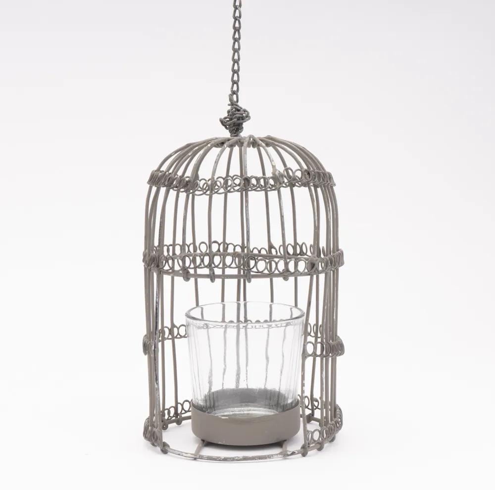 Sifcon Dekorativní závěsný kovový svícen ve tvaru ptačí klece | BIANO