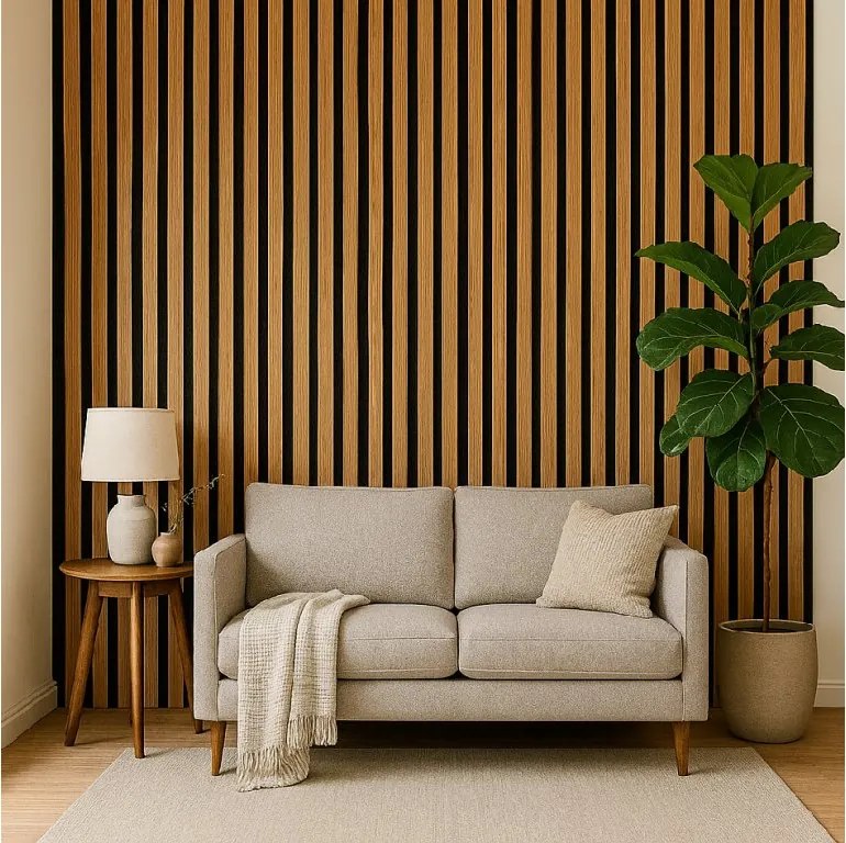 3D Dřevěné lamely na zeď na filci 255x46cm - Dub SLUNEČNÍ