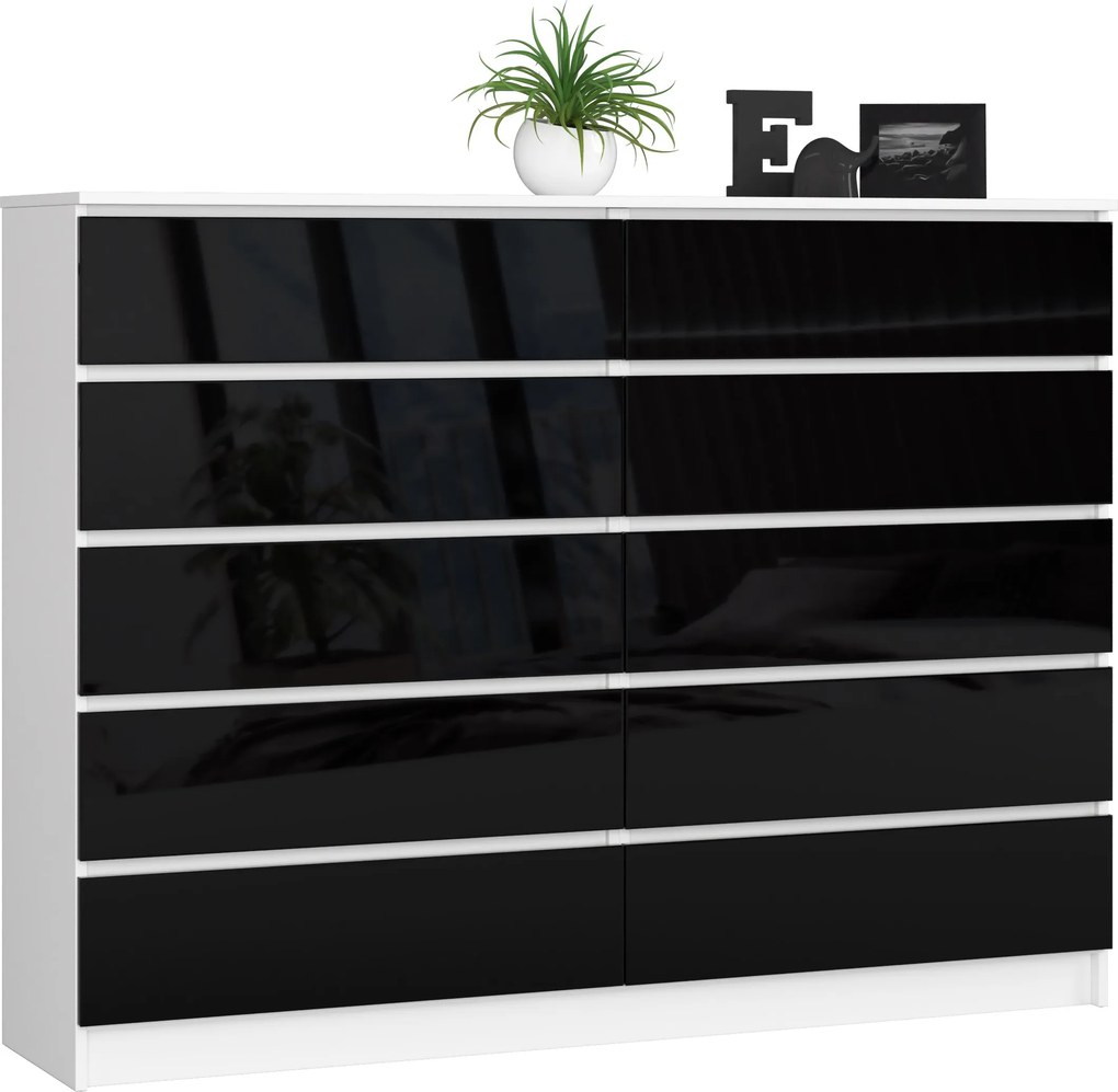 Komoda K160 10SZ bílá/černý lesk