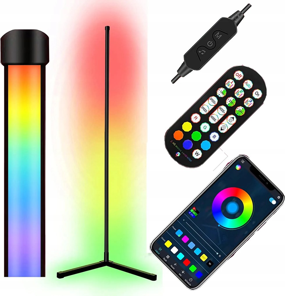 Stojací Rohové Svítidlo Led Rgb Dálkový Ovladač Apka