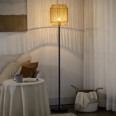HOMCOM stojací lampa do obývacího pokoje se stínidlem z papírového lana v přírodním vzhledu zvon E27 max. 40 W - Ø 26 x 164H cm