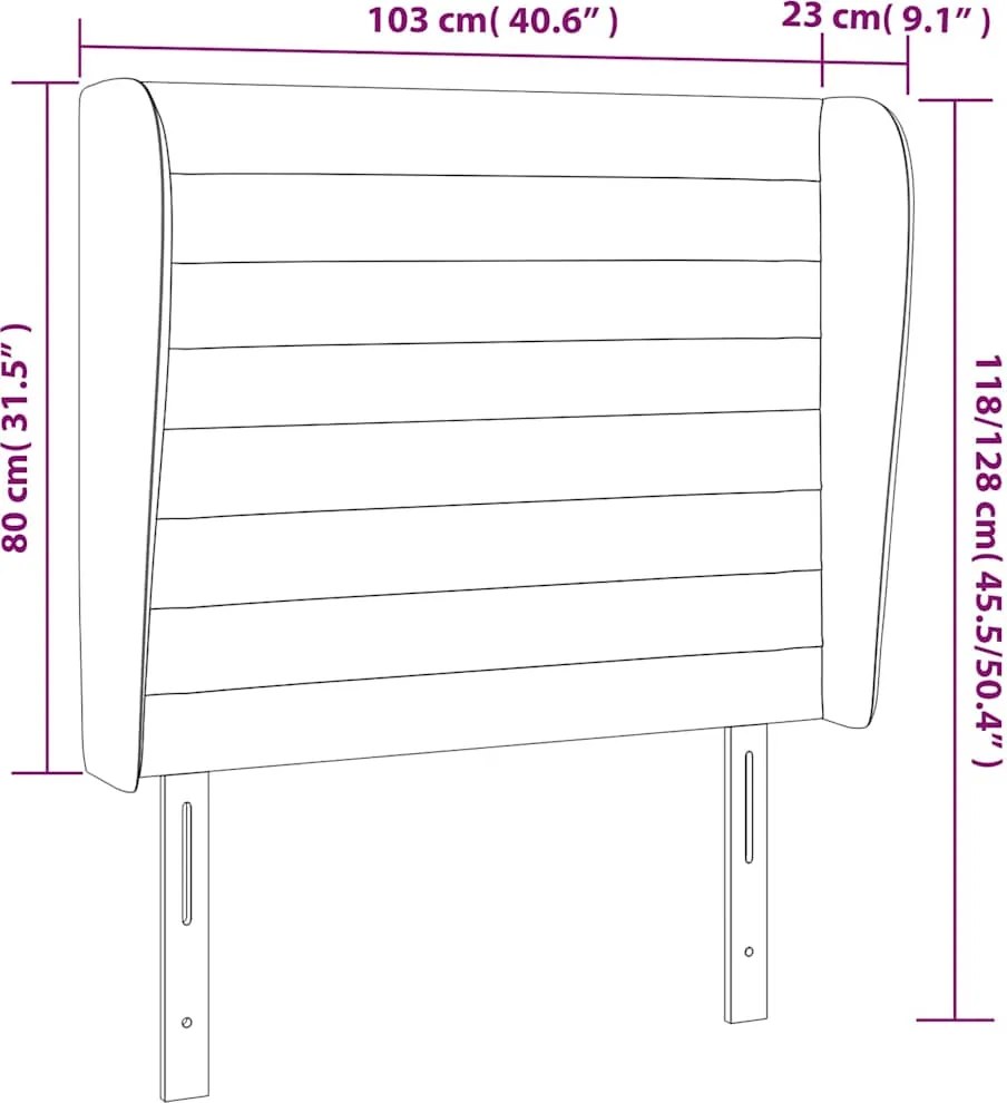 Čelo postele typu ušák tmavě hnědé 103x23x118/128 cm textil 3118142