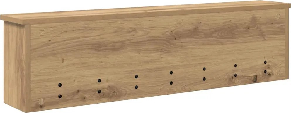 věšák, nástěnný, 5 poliček, háčky, kompozitní dřevo, 26x100x16 cm, dub artisan, Dekorino TK20260022
