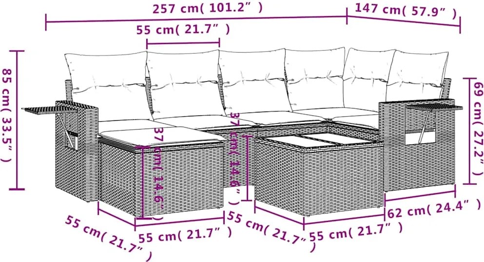 7dílná zahradní sedací souprava s poduškami černá polyratan 3252802