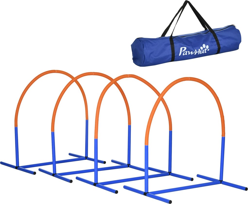 Výcviková sada PawHut pro psy agility 4-dílná sada s přenosnou taškou Blue Orange 88 x 64 x 95 cm pro efektivní výcvik a zábavu psů
