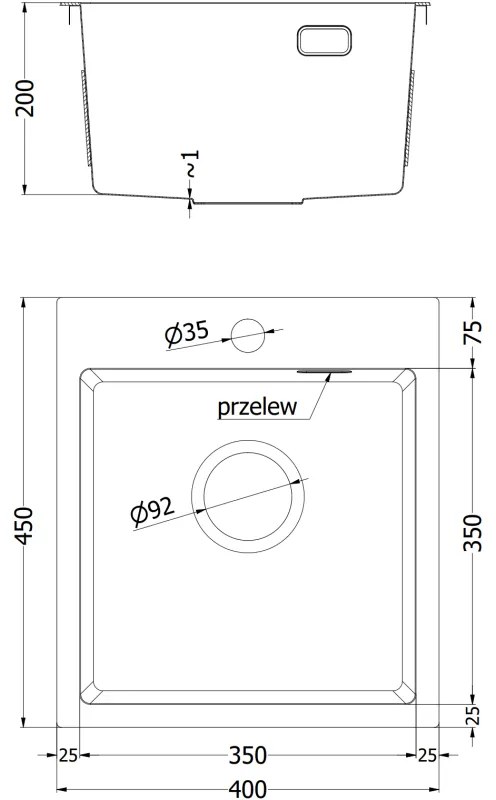 Mexen Solix, 1-komorový nerezový dřez 400 x 450 mm, broušená zlatá, 6401401000-55