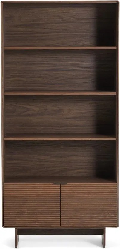 Regál v dekoru ořechu v tmavě přírodní barvě 90x190x35 cm Norlen – Kave Home