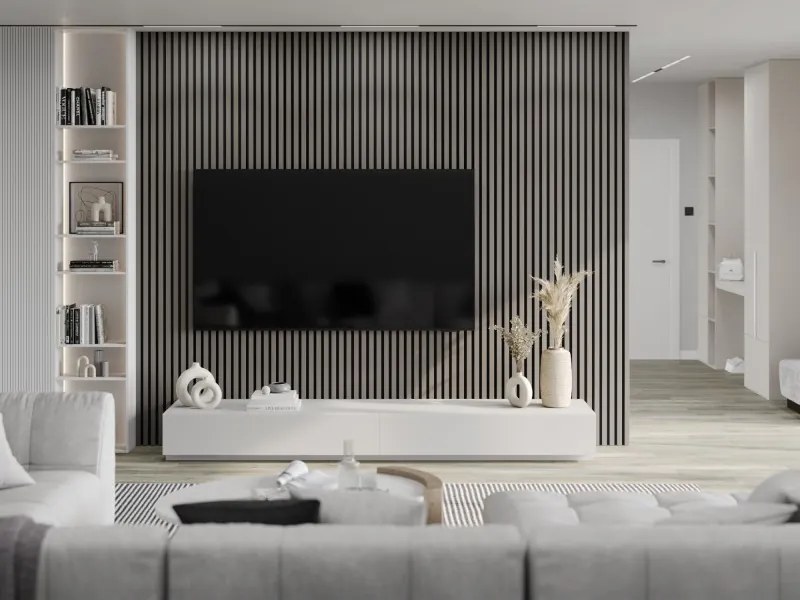 Mexen Lam-F, akustické stěnové lamely 275 × 30 cm, plstěný podklad 8 mm, technická dýha, dub ocelový, S105-275307-3015-006