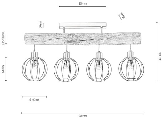 Spot-Light DO6977404 - Přisazený lustr BERIS 4xE27/25W/230V borovice