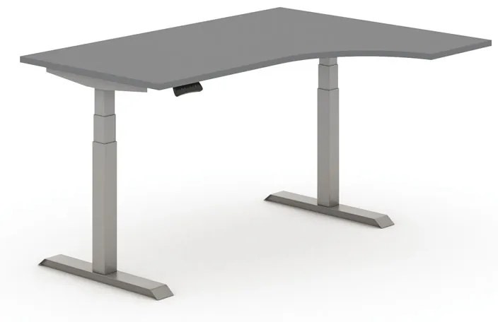 B2B Partner Výškově nastavitelný stůl PRIMO ADAPT, elektrický, 1600x1200X625-1275 mm, ergonomický levý, grafit, šedá podnož